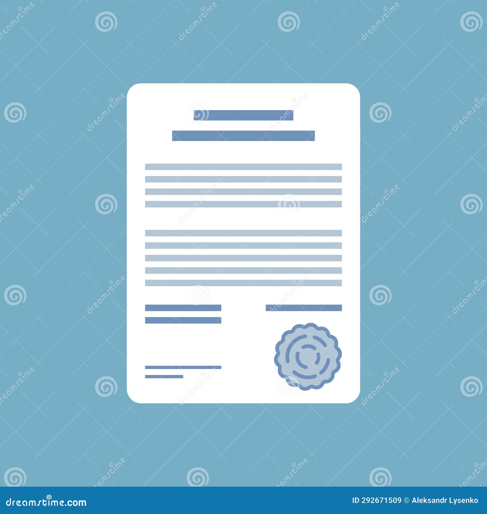 Document with Stamp and Text Icon in Flat Style. White Papers Vector ...