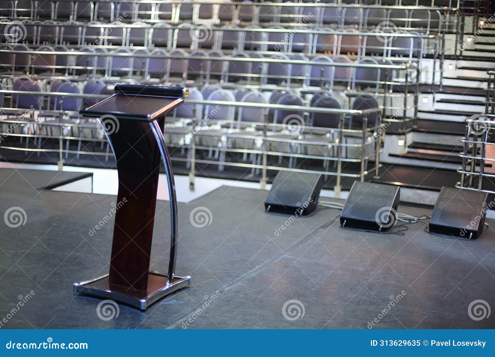 Document Stand on Black Stage and Rows of Seats in Stock Image - Image ...
