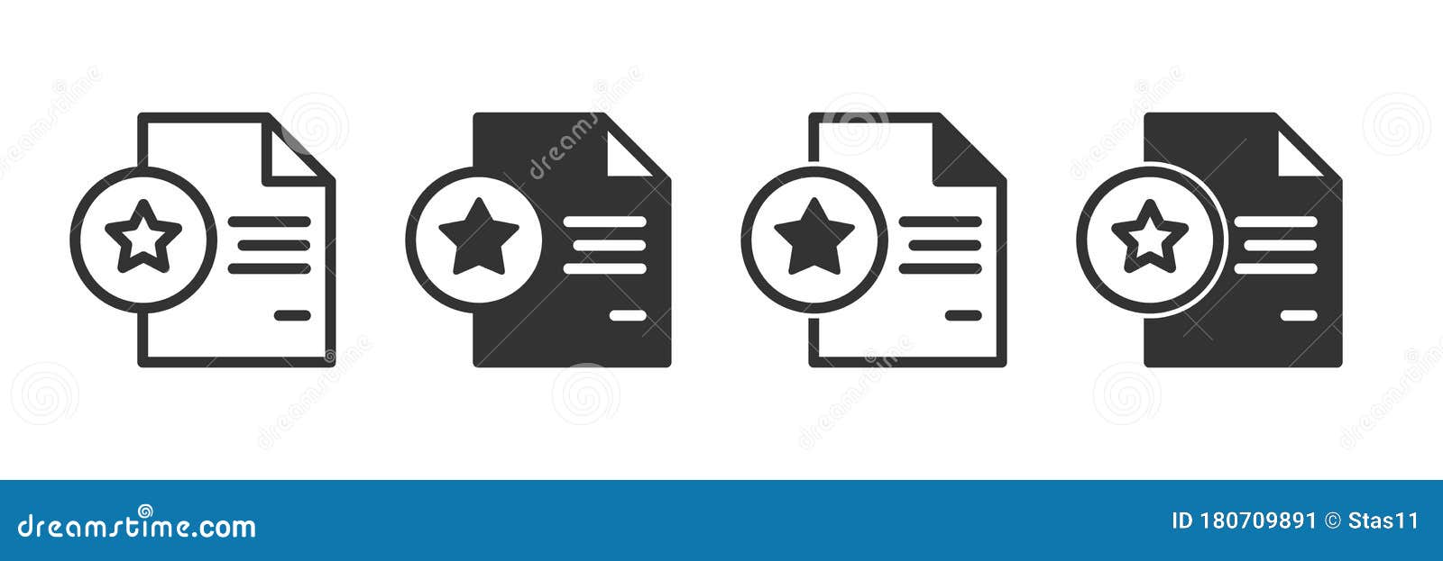 Document with Star Icons in Four Different Versions in a Flat Design ...