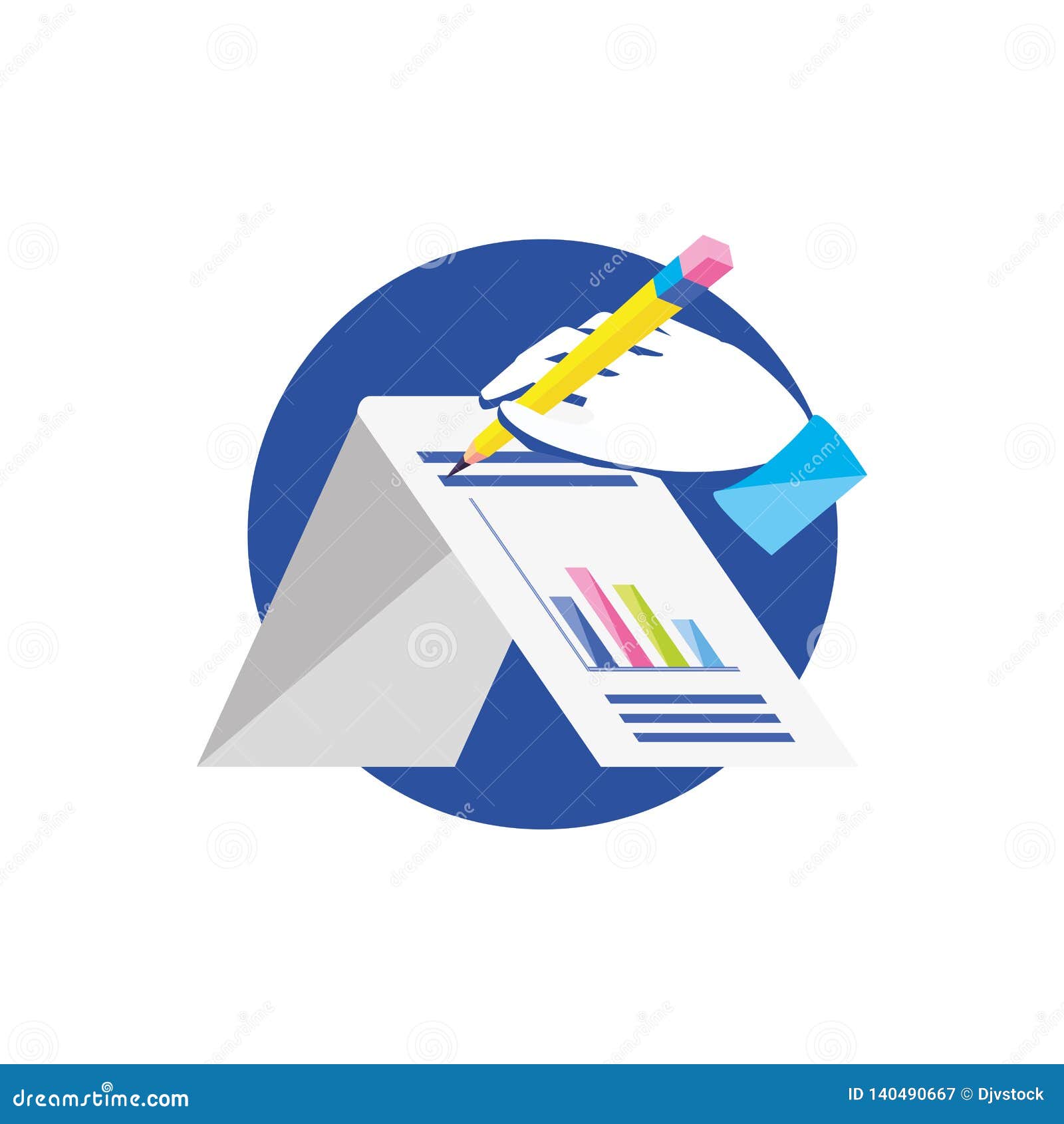 Document with Statistics Graphic with Pencil and Hand Stock Vector ...
