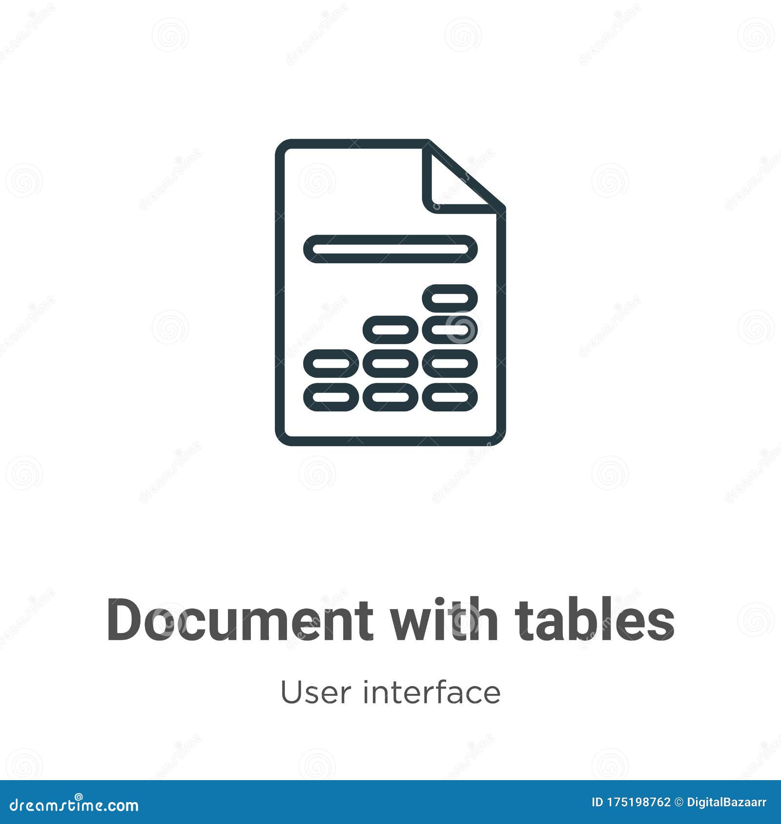 Document with Tables Outline Vector Icon. Thin Line Black Document with ...
