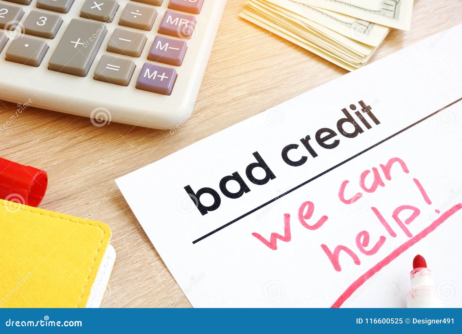 Document Bad Credit with Sign we Can Help. Stock Image - Image of ...