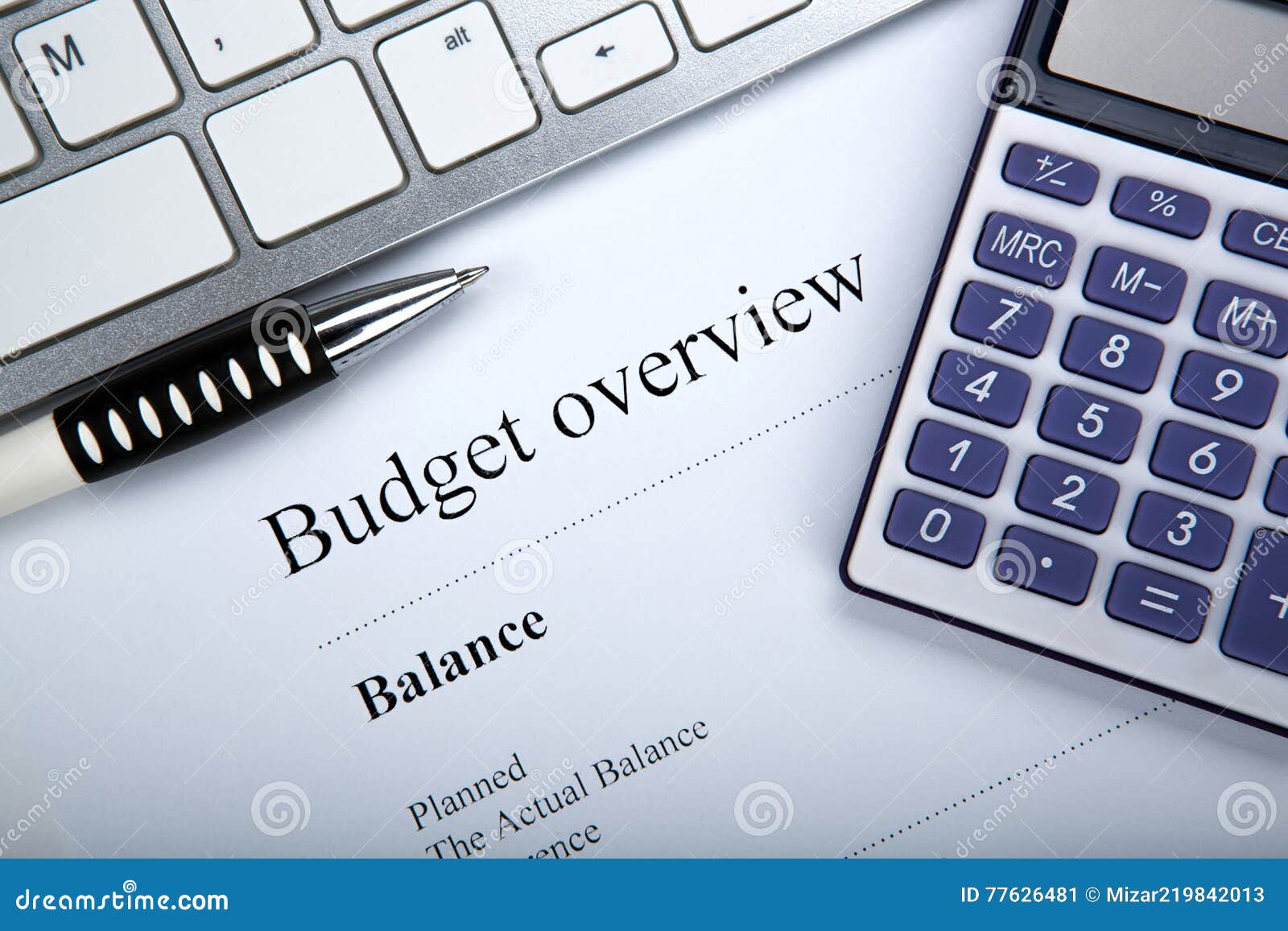 Document with Title Budget Overview and Keyboard, Calculator Stock ...