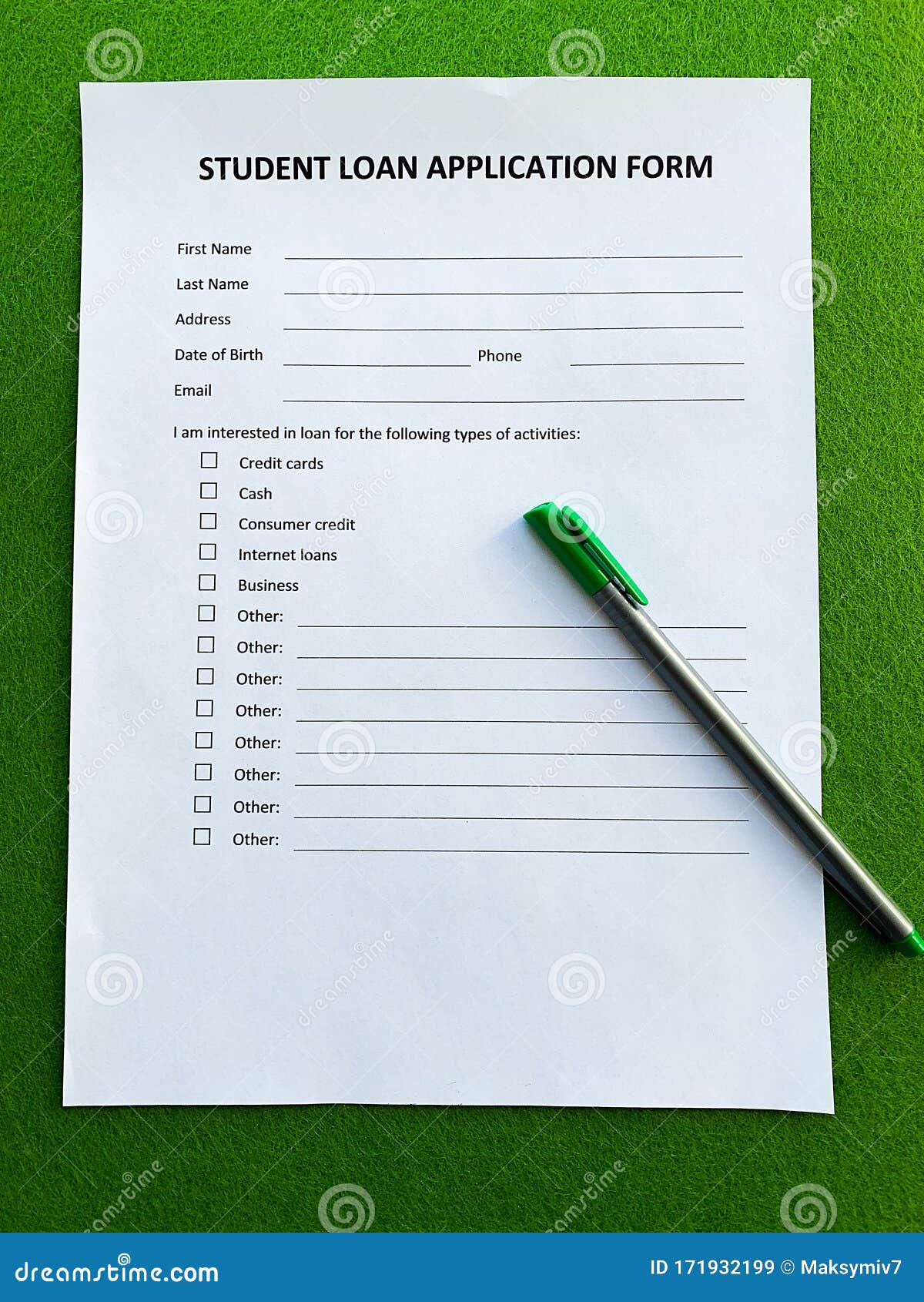 Document with Title Loan Application Form, Top View Stock Image - Image ...