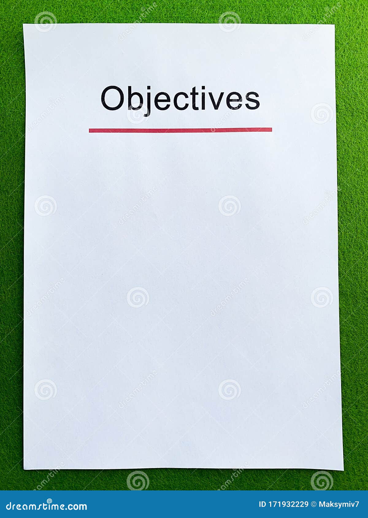 Document with Title Objective on Green Background, Top View. Stock ...