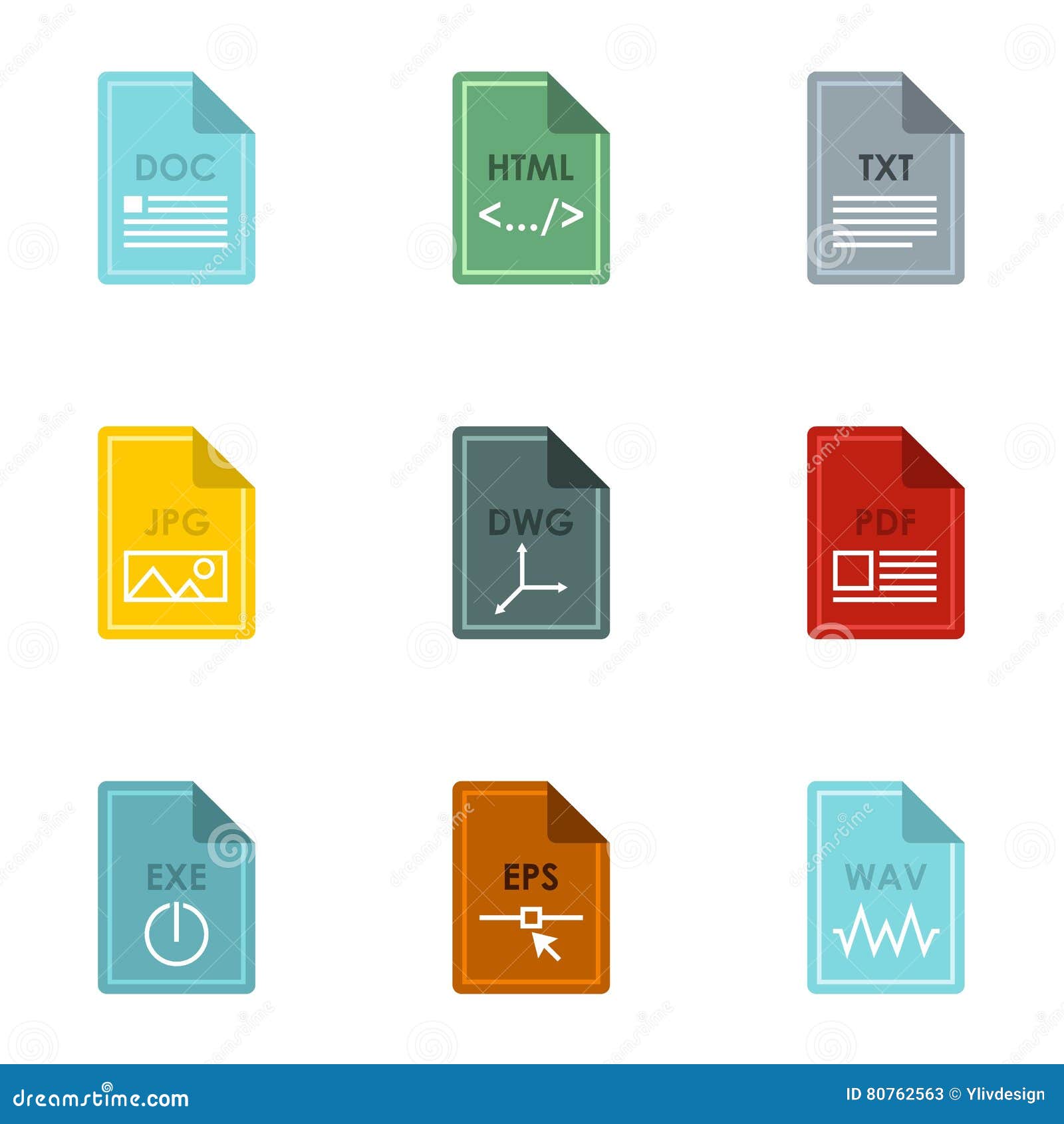 Document Types Icons Set, Flat Style Stock Vector - Illustration of ...