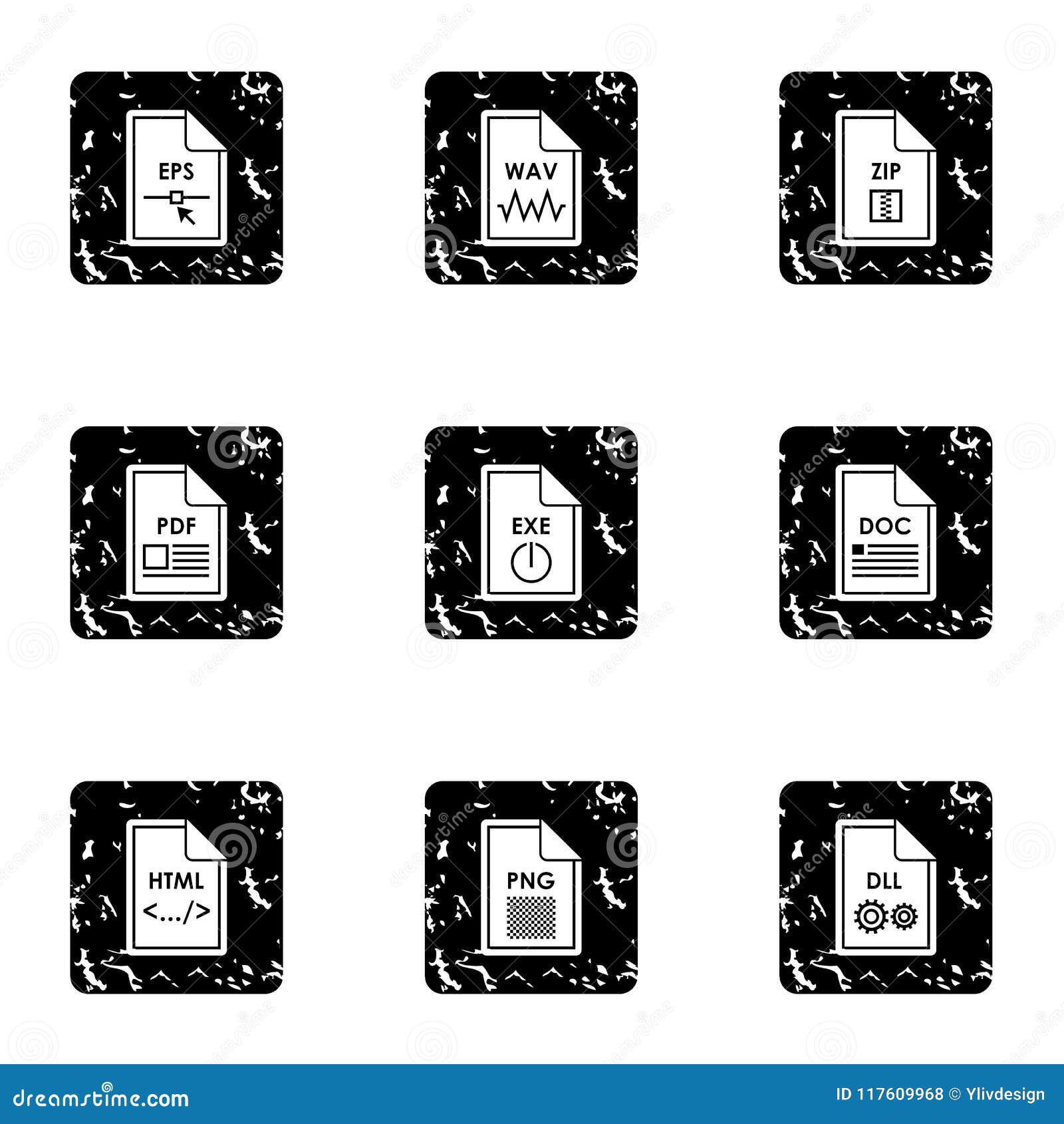 Document Types Icons Set, Grunge Style Stock Vector - Illustration of ...
