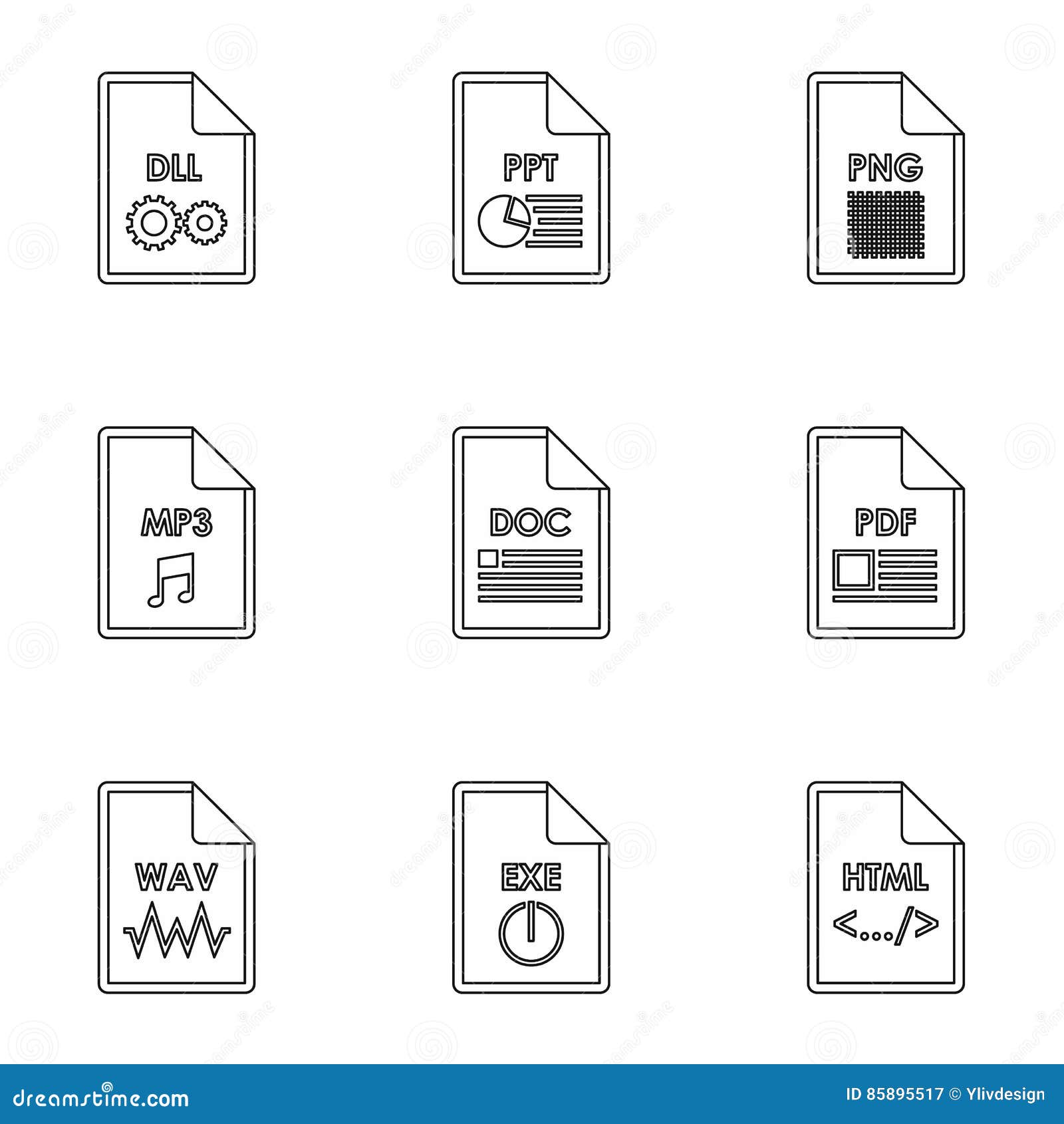 Document Types Icons Set, Outline Style Stock Vector - Illustration of ...