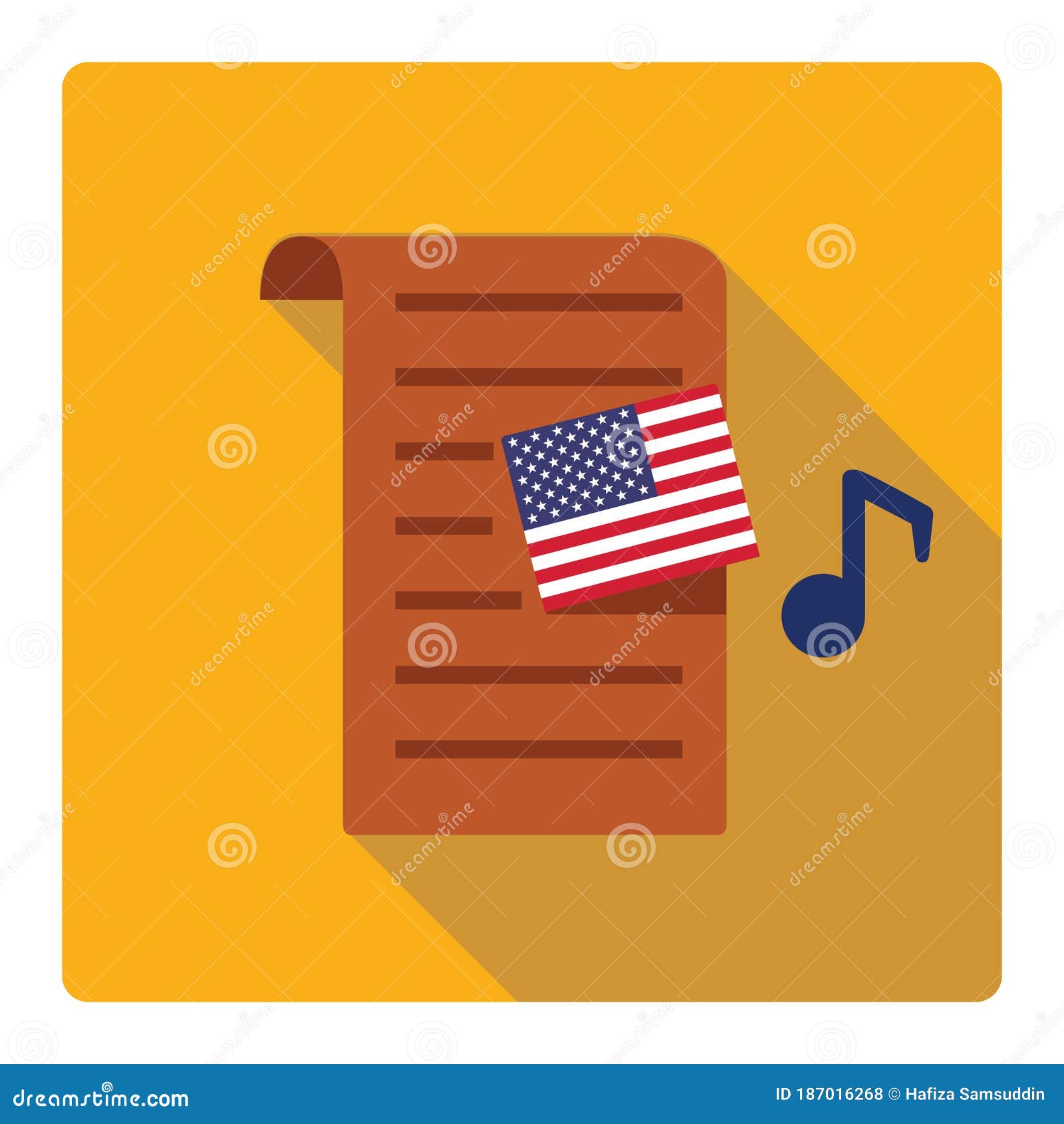Document with US Flag and Musical Note. Vector Illustration Decorative ...