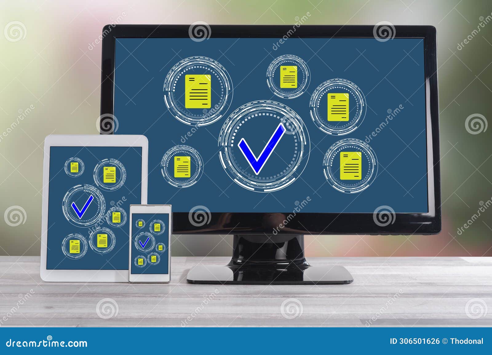 Document Validation Concept on Different Devices Stock Photo - Image of ...