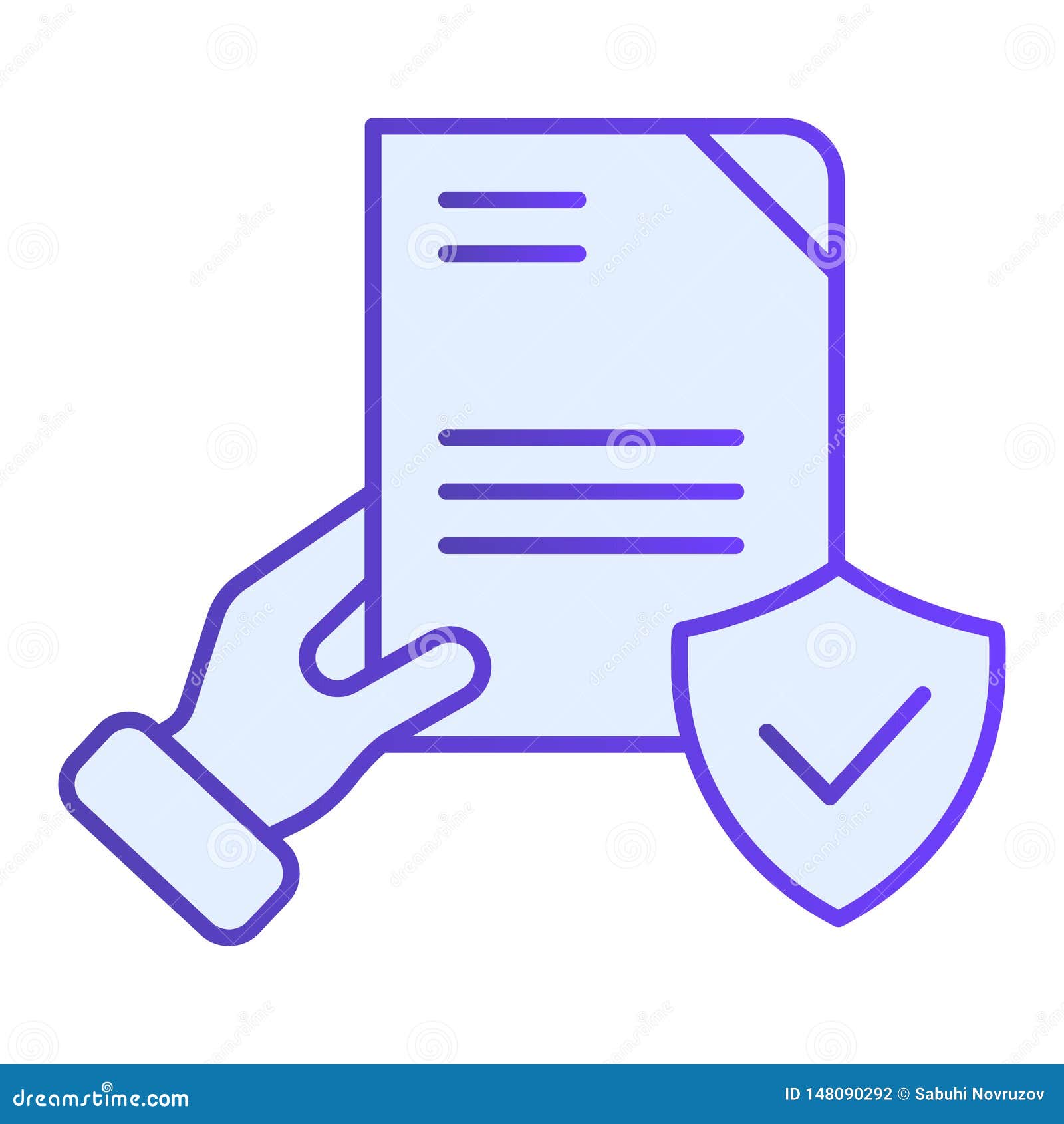 Document Verified in Hand Flat Icon. Checked Agreement Blue Icons in ...