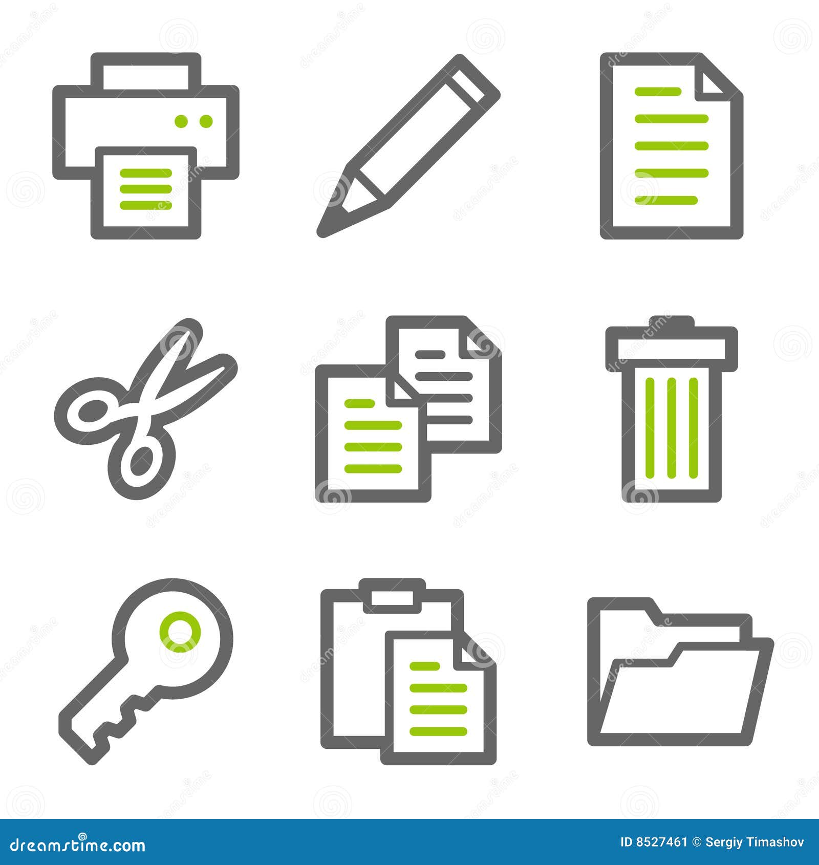 Document Web Icons, Green and Gray Contour Series Stock Illustration ...