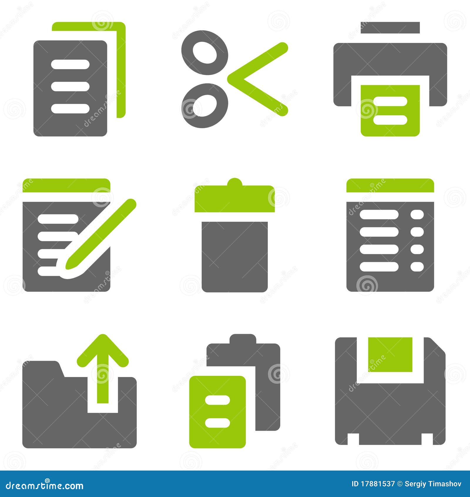 Document Web Icons, Green Grey Solid Icons Stock Vector - Illustration ...