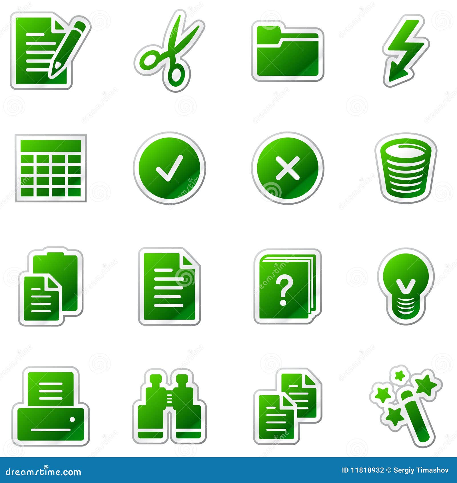 Document Web Icons, Green Sticker Series Stock Vector - Illustration of ...