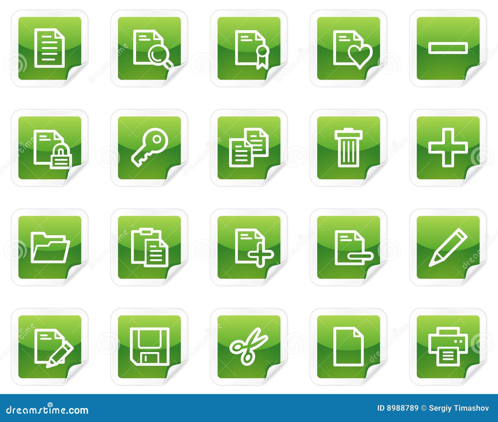 Document Web Icons, Green Sticker Series Stock Vector - Illustration of ...