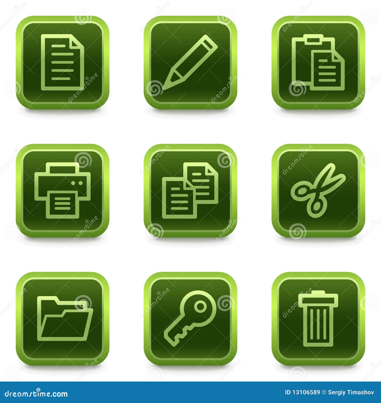 Document Web Icons Set 1, Green Square Buttons Stock Vector ...