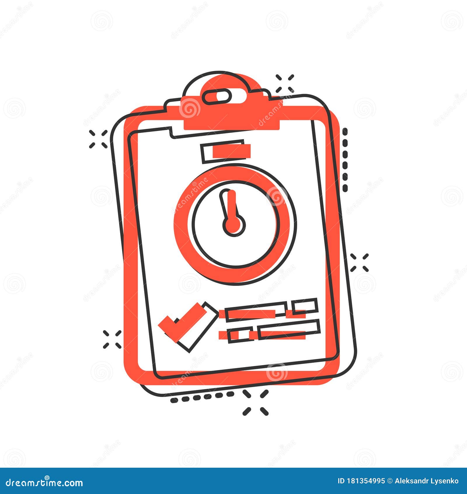 Document Witch Clock Icon In Comic Style. Checklist Survey Cartoon ...