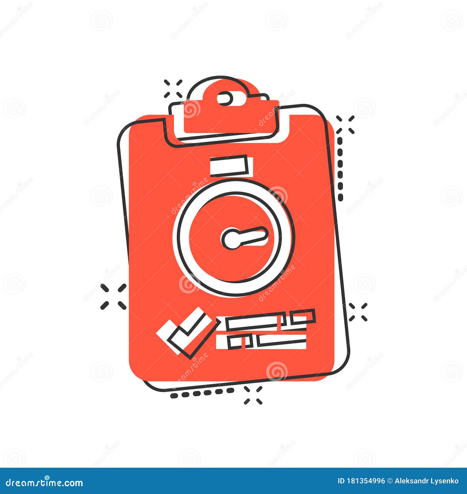 Document Witch Clock Icon in Comic Style. Checklist Survey Cartoon ...