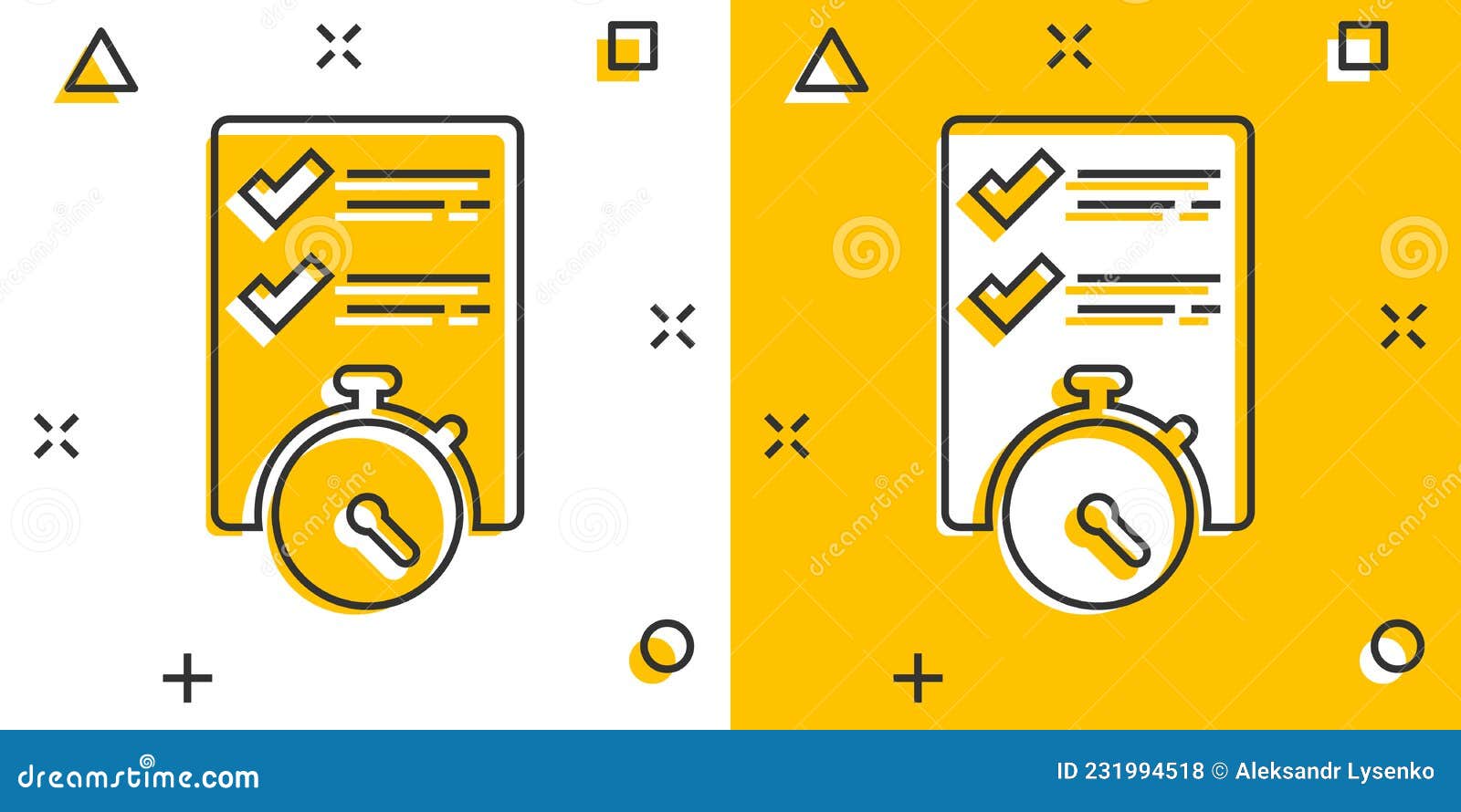 Document Witch Clock Icon In Comic Style. Checklist Survey Cartoon ...