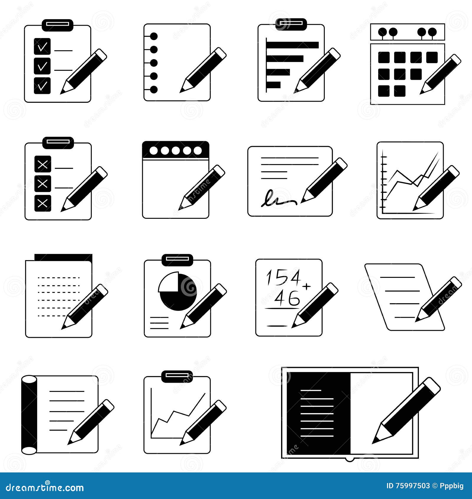 Document, writing icons stock illustration. Illustration of information ...