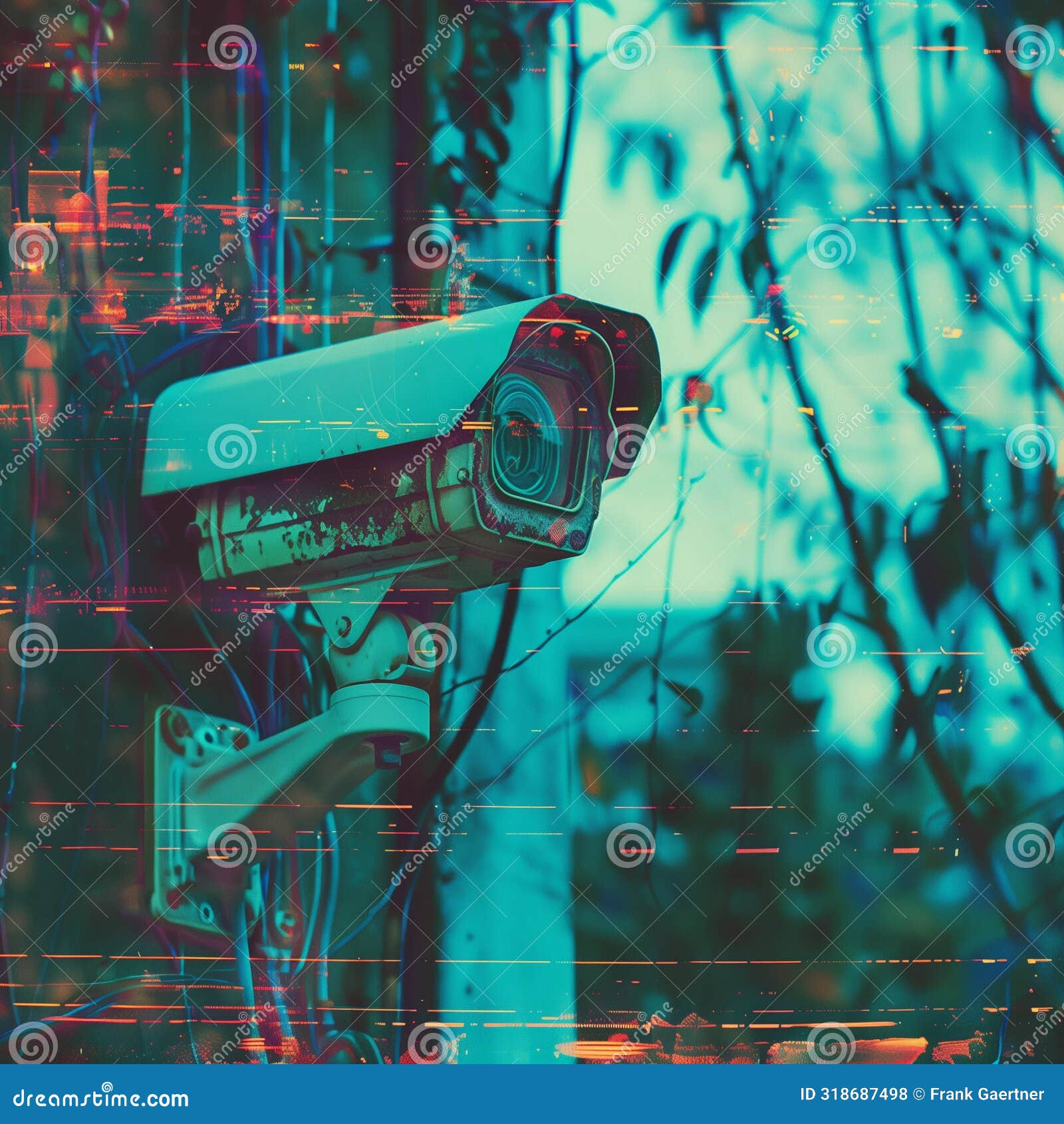 Documentarystyle Image Showcasing a Cctv Camera on a Pole with Vibrant ...