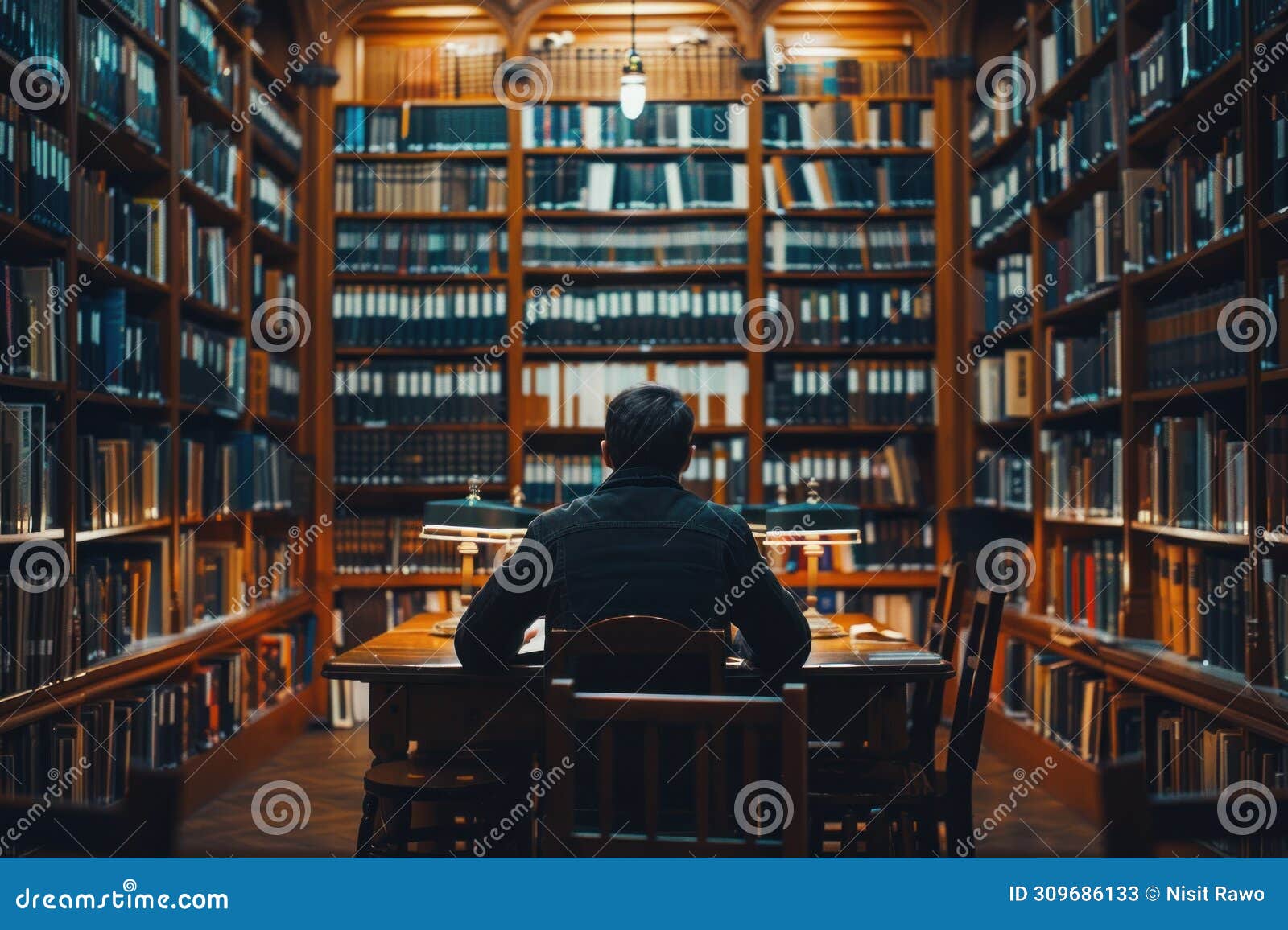 A Student Studying Alone in a Library Surrounded by Books Highlighting ...