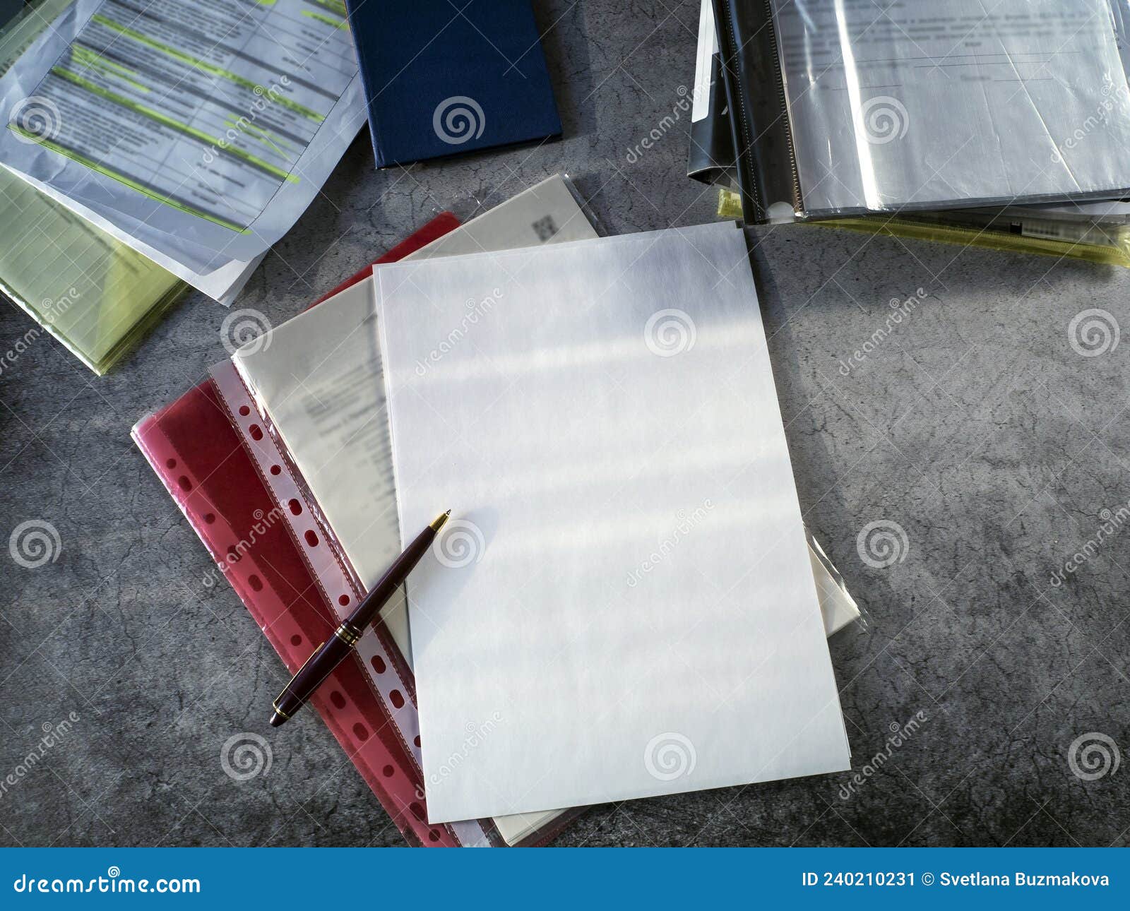 Documentation in Folders on the Table. Pen on a Clean Sheet of Paper ...