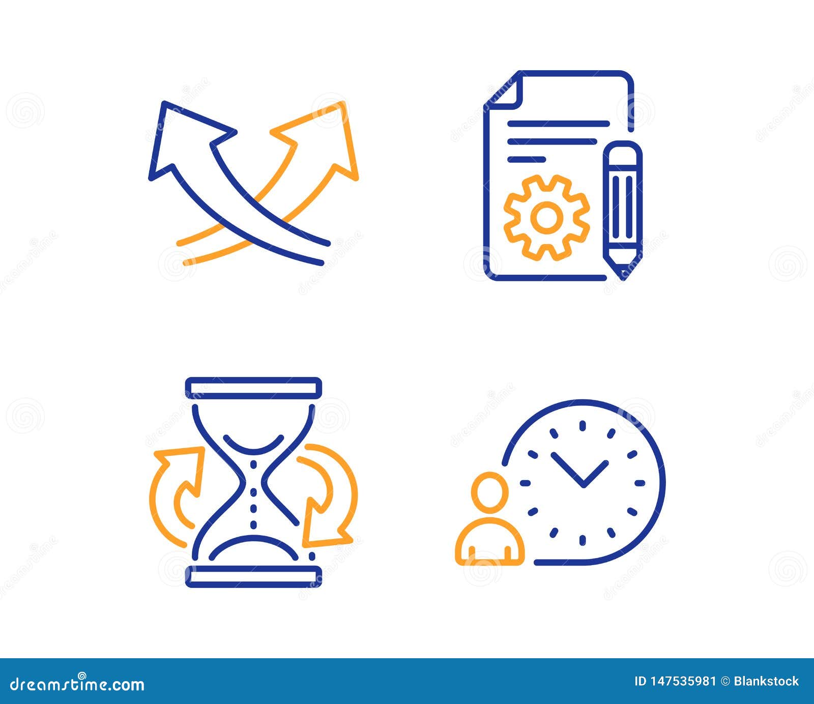 Documentation, Hourglass and Intersection Arrows Icons Set. Time ...