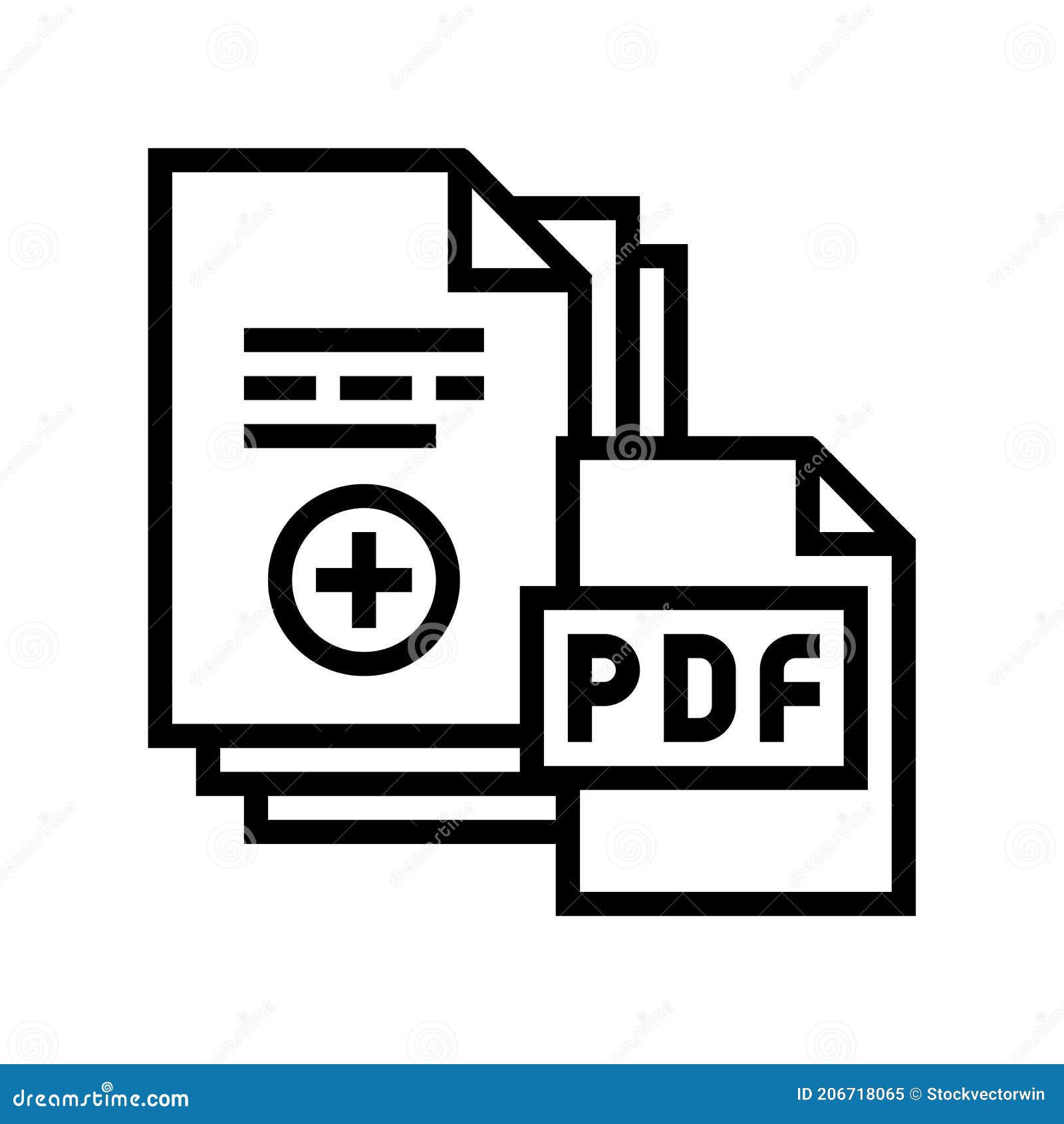 Documentation Scan Adding in Pdf File Line Icon Vector Illustration ...