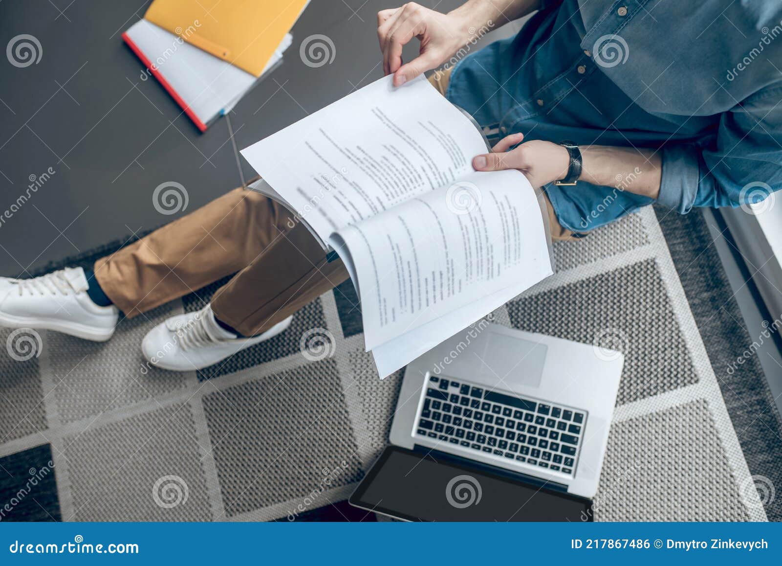 Top View of a Man with Documents in Hands Stock Photo - Image of ...