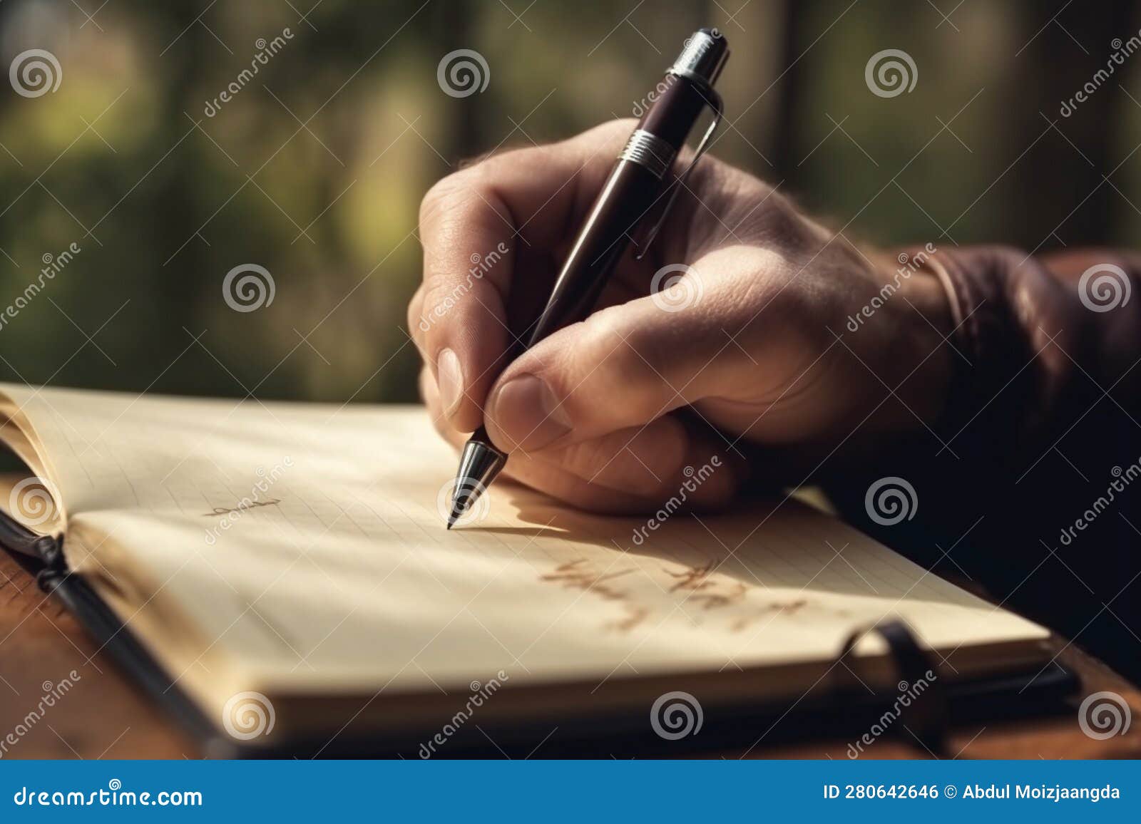Documenting Thoughts, Close-up Of Man's Hand Writing In His Notebook ...