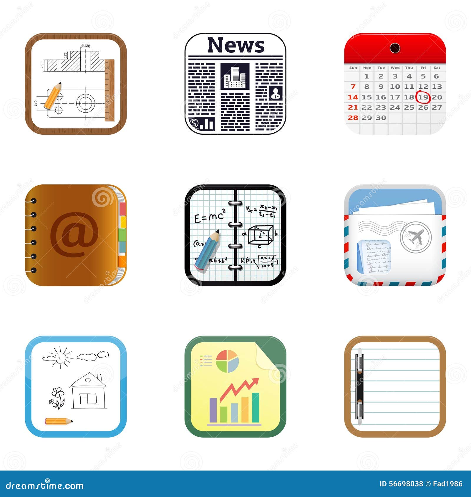 Documents apps icons stock vector. Illustration of diary - 56698038