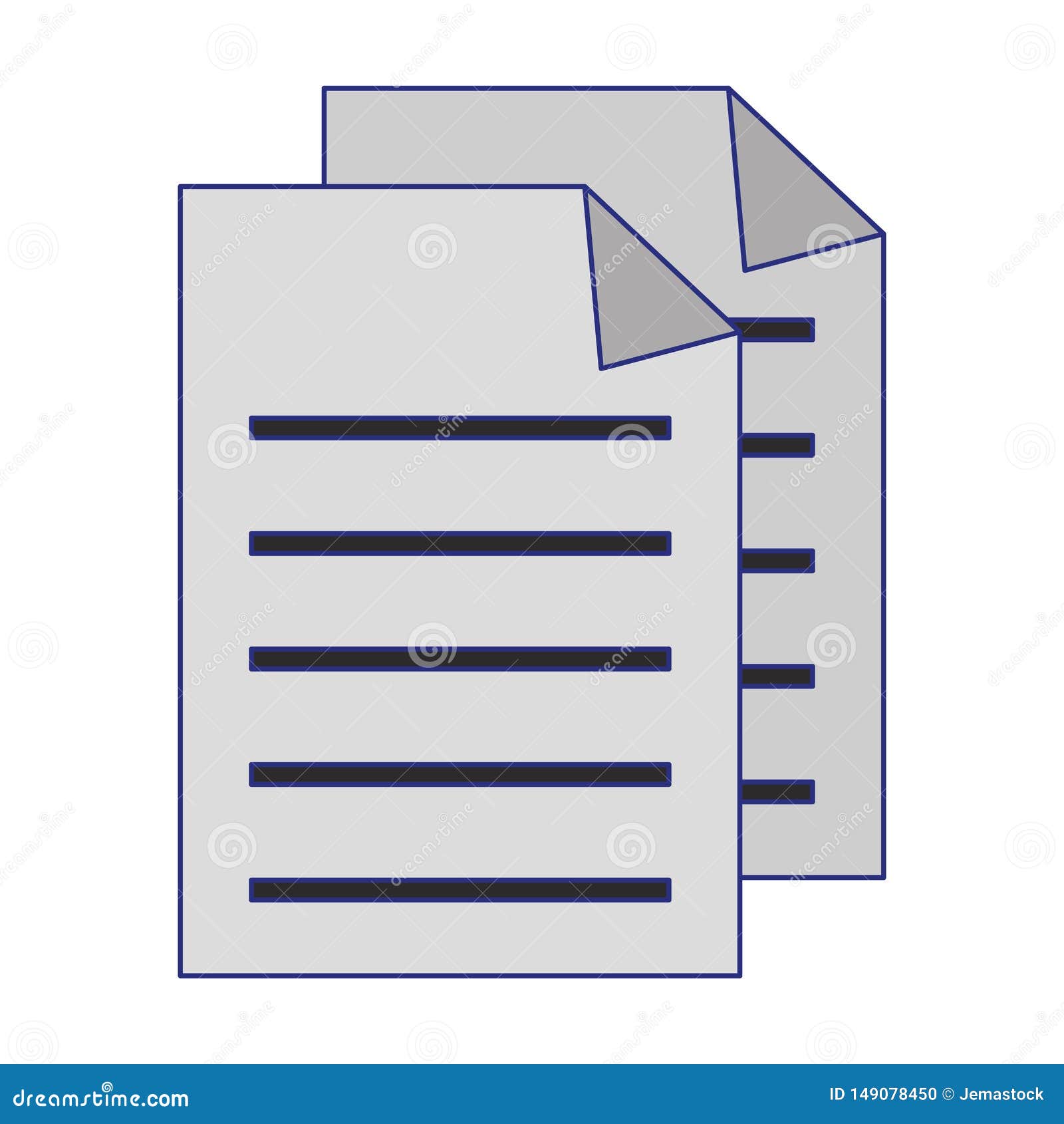 Documents With Bent Corner Symbol Blue Lines Vector Illustration ...
