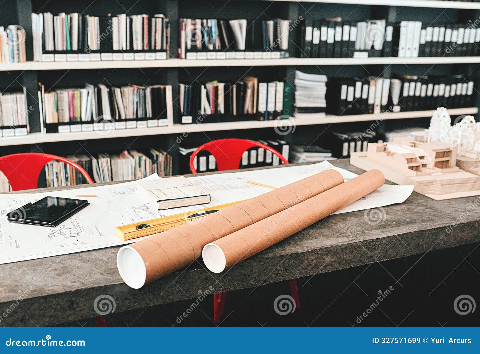 Documents, Blueprint and Equipment for Architecture in Office with ...