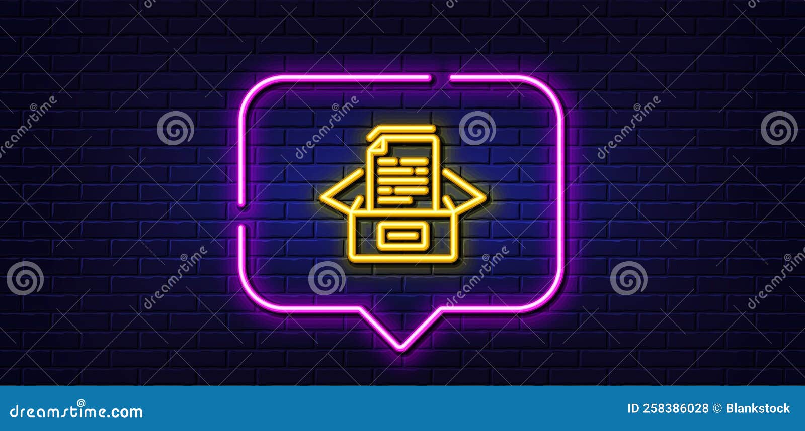 Documents Box Line Icon. Doc Files Page Sign. Neon Light Speech Bubble ...