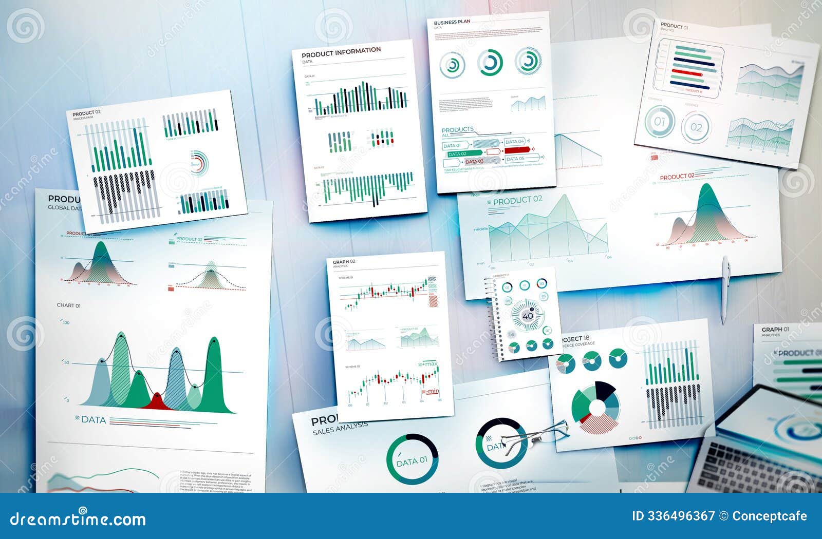 Documents with Business Infographics on the Desk. Stock Image - Image ...