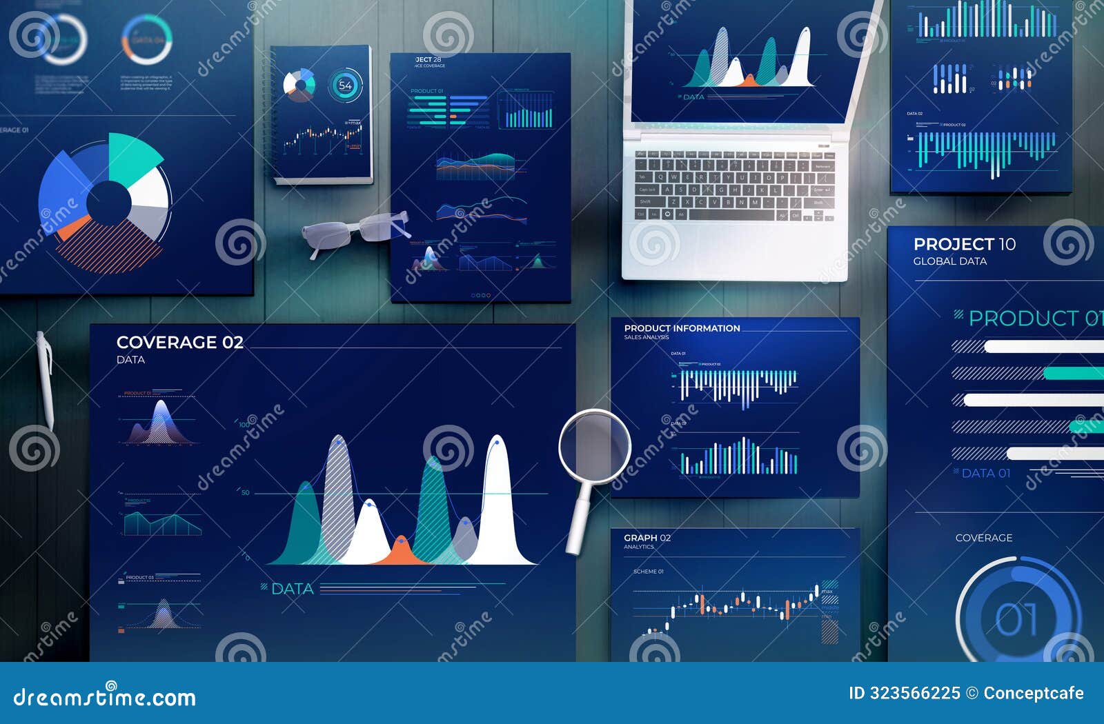 Documents with Business Infographics on the Desk. Stock Image - Image ...