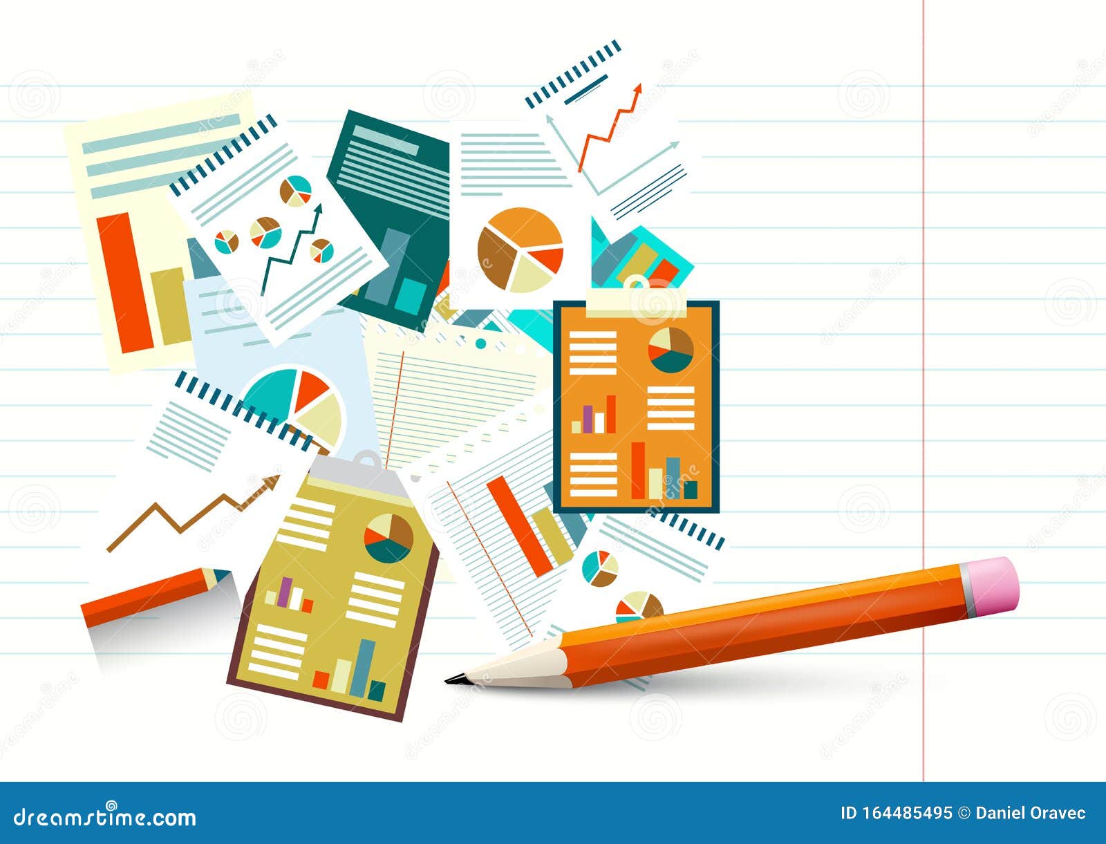 Documents with Business Report Graphs on Paper Background. Paperwork ...