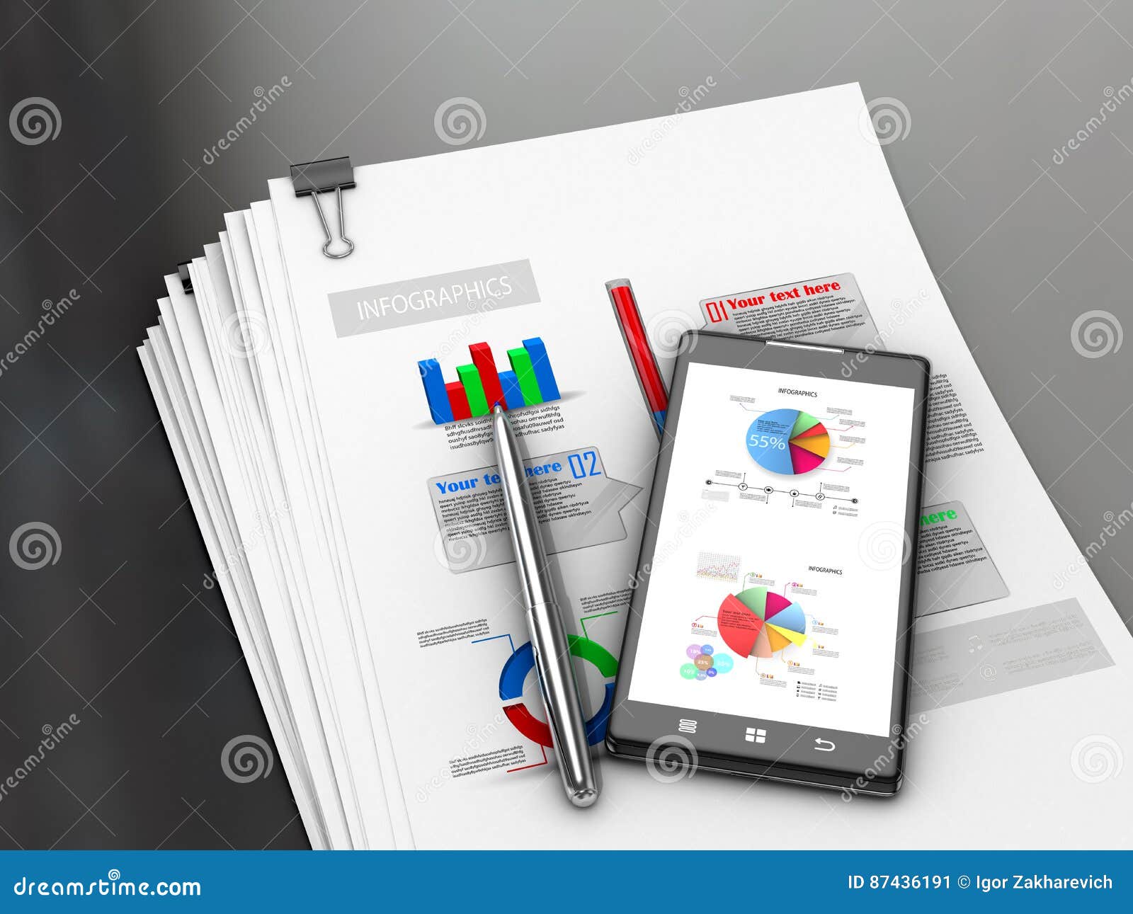 Documents with Charts and Graphs on the Office Desk. Stock Illustration ...