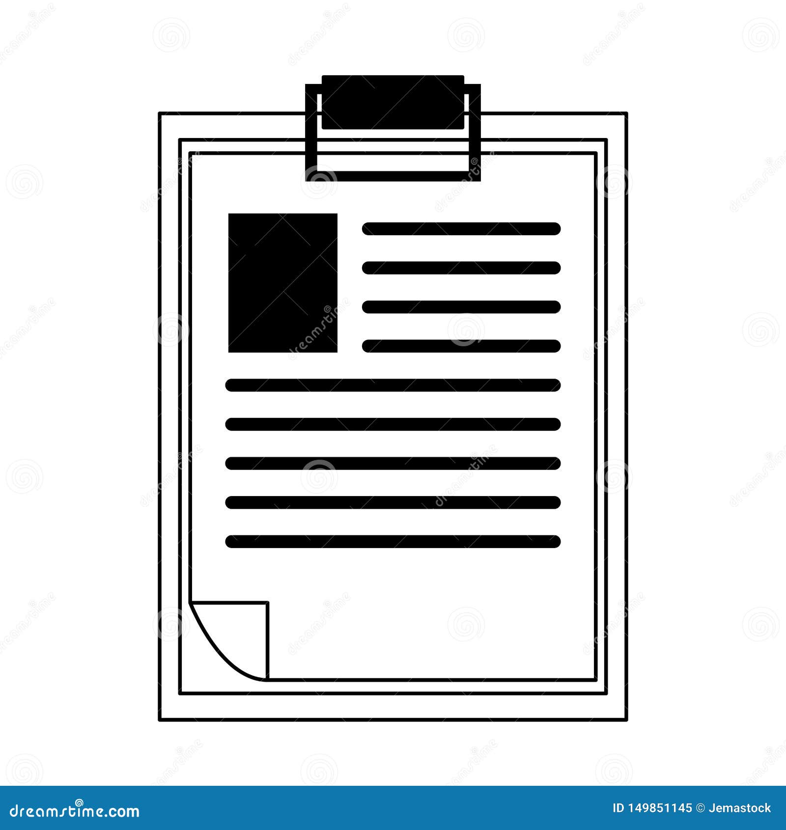 Documents on Clipboard Symbol Isolated in Black and White Stock Vector ...