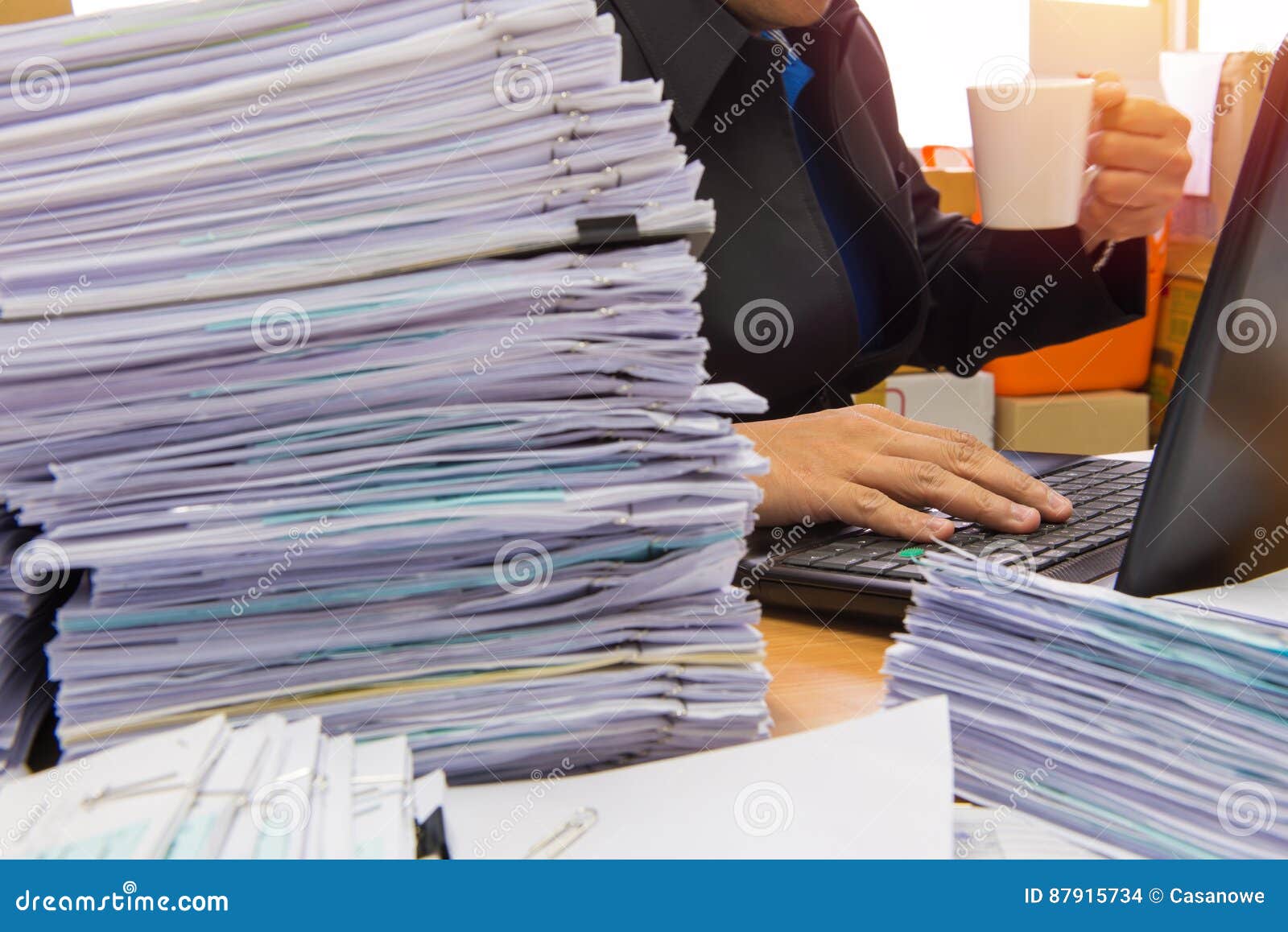 Documents on Desk Stack Up High Waiting To Be Managed Stock Photo ...