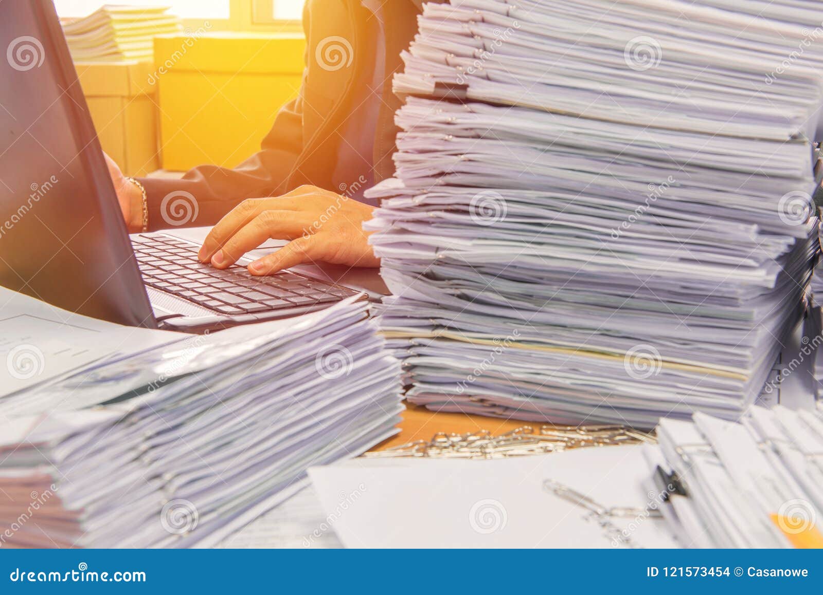Documents on Desk Stack Up High Waiting To Be Managed Stock Photo ...