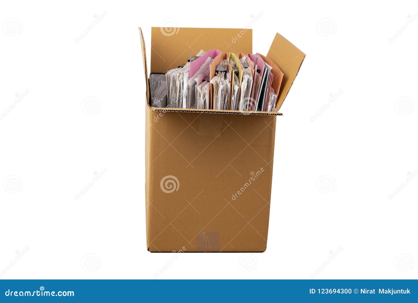 The Documents and Files are Placed in a Brown Box Stock Photo - Image ...