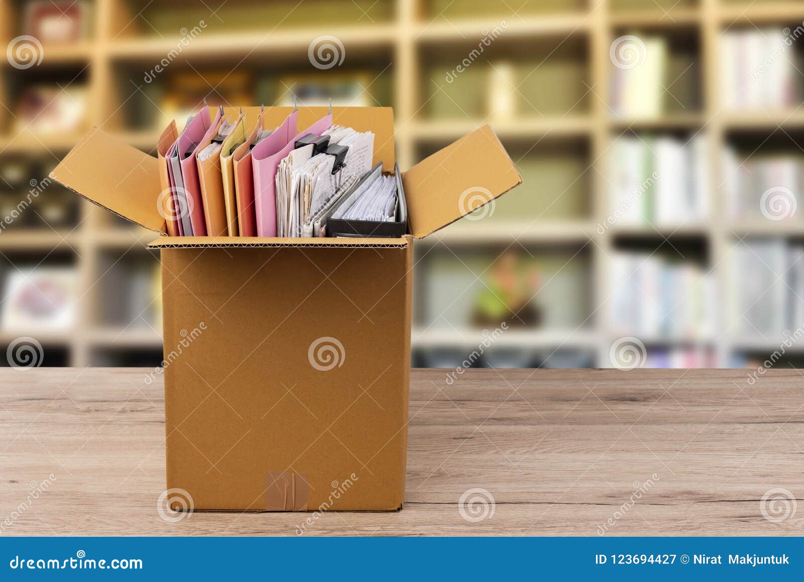 The Documents and Files are Placed in a Brown Box Stock Image - Image ...
