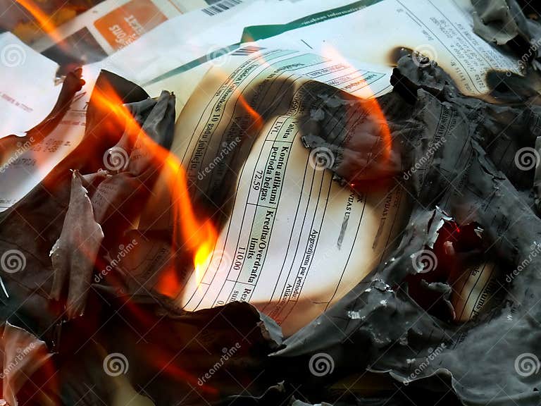 Documents in fire - 2 stock image. Image of burn, check - 263771