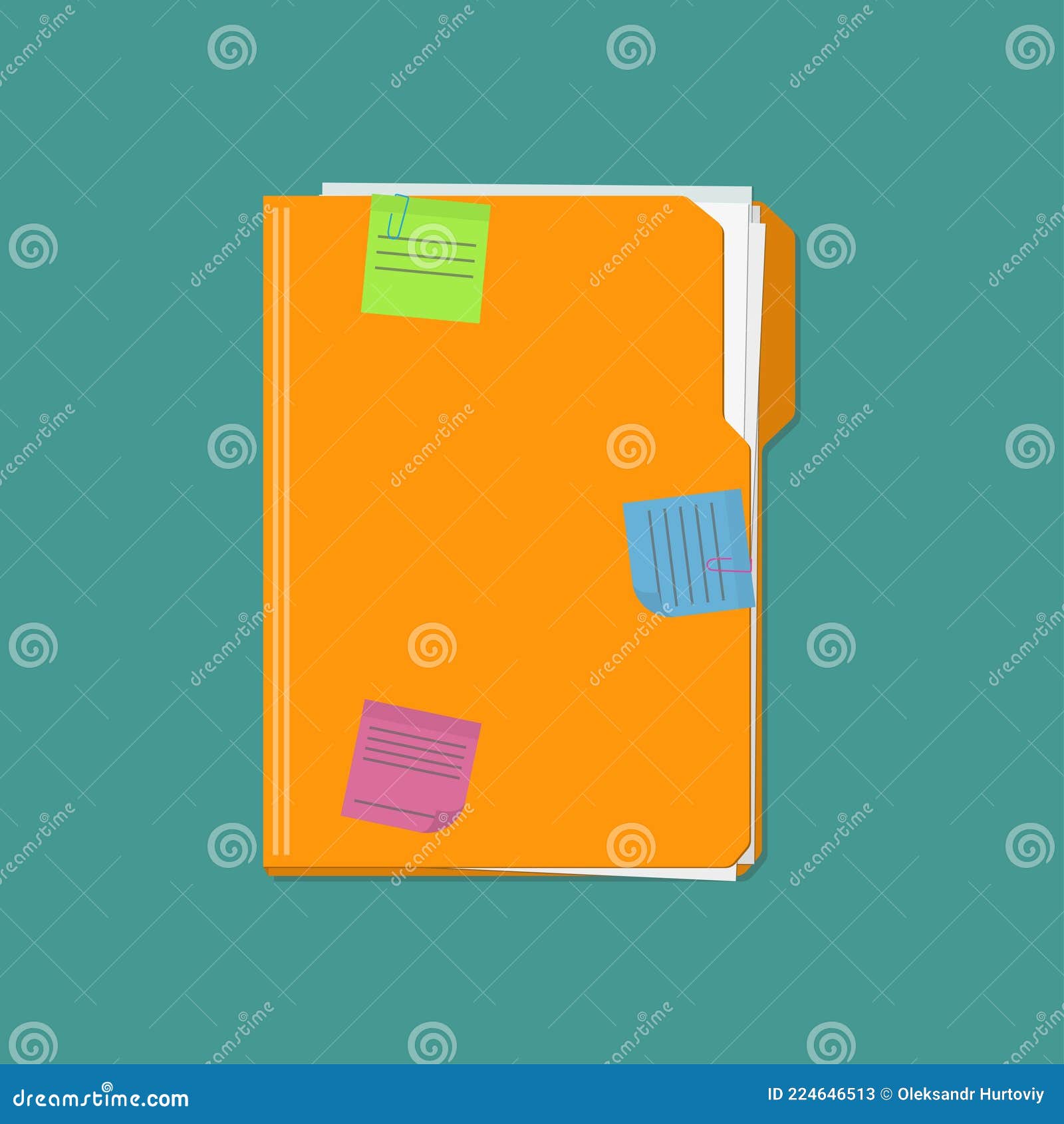 Documents Folder with Paper Sheets and Sticky Notes Reminder. Template ...