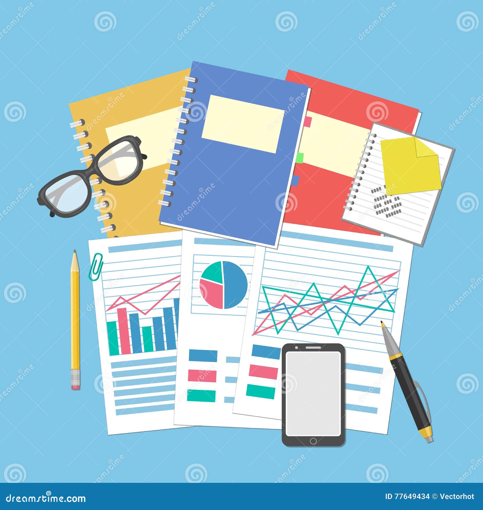 Set Of Documents With Graphics And Charts Vector Illustration ...