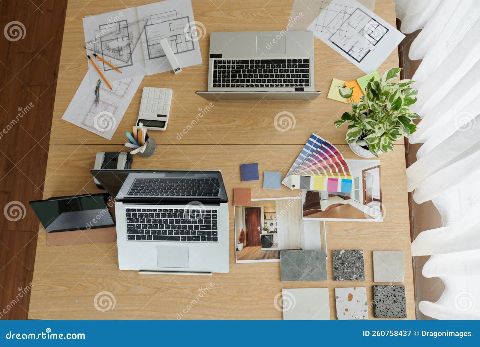 Documents with House Plan on Desk of Interior Designer Stock Image ...