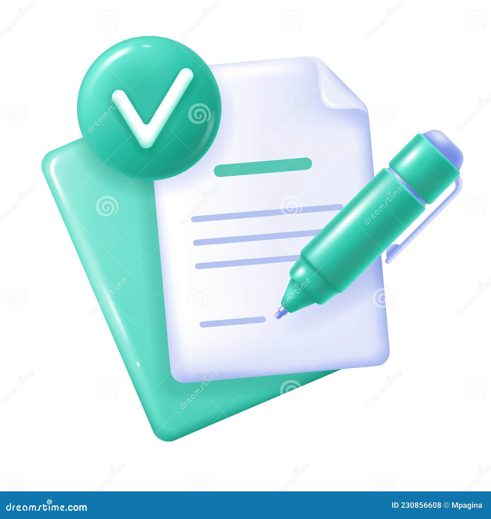 Documents Icon with Check Mark and Pen Stock Vector - Illustration of ...