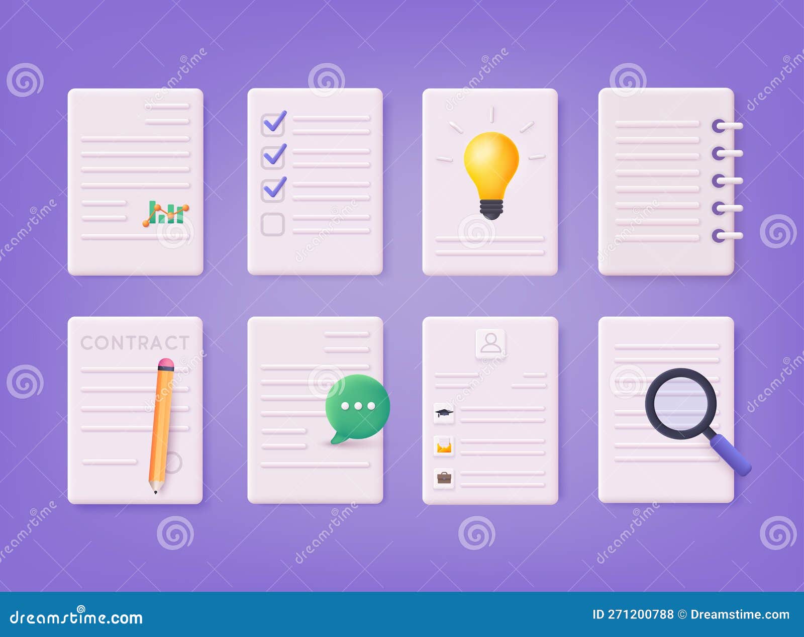 Documents Icon Set. Set Includes Icons As Report, Wish List, Cv Resume ...